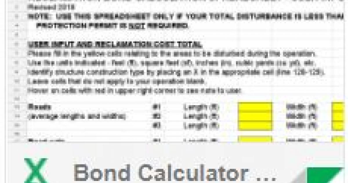 Reclamation Bond Calculation Spreadsheet 2024 (Bond Estimator excel ...