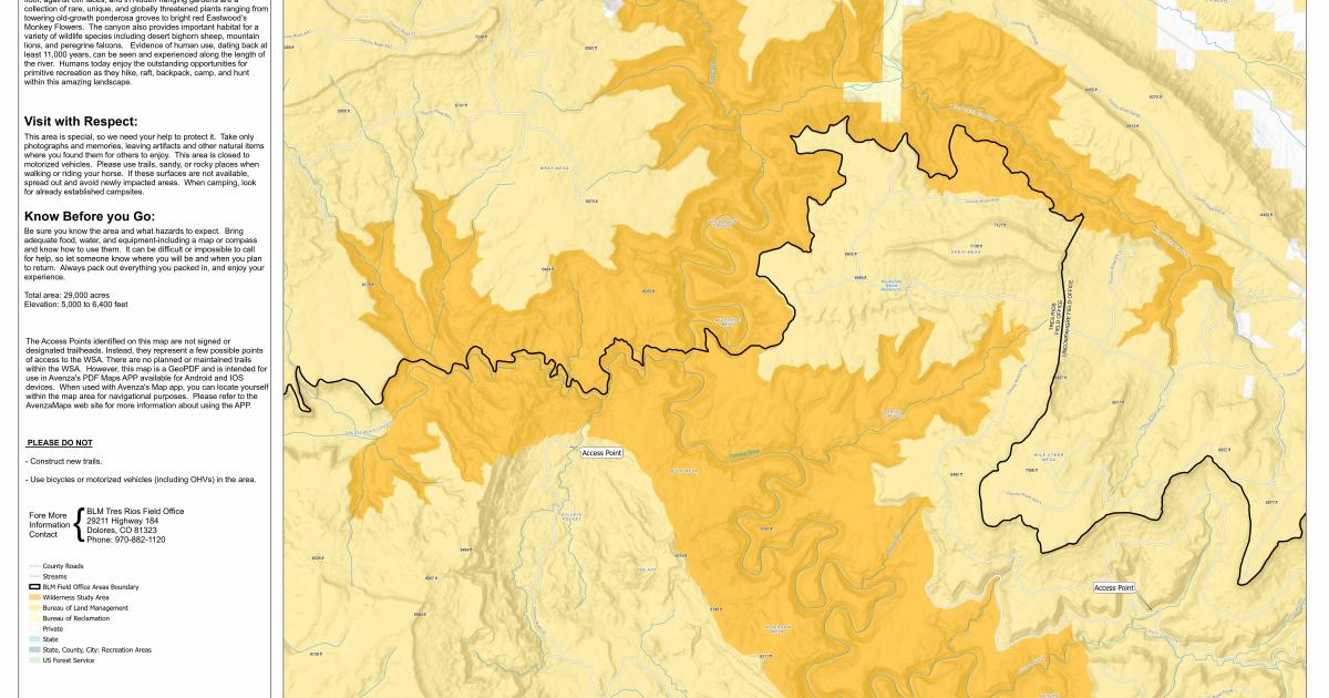 BLM CO TRFO Dolores River Canyon Wilderness Study Area Map | Bureau of ...