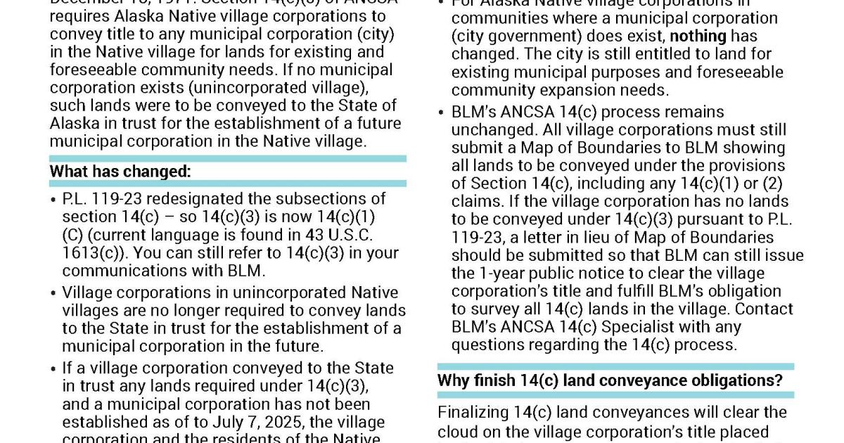 ANCSA 14(c)(3) Factsheet | Bureau of Land Management